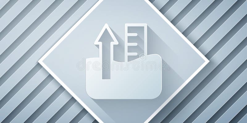 Paper Cut Rise in Water Level Icon Isolated on Grey Background. Paper ...