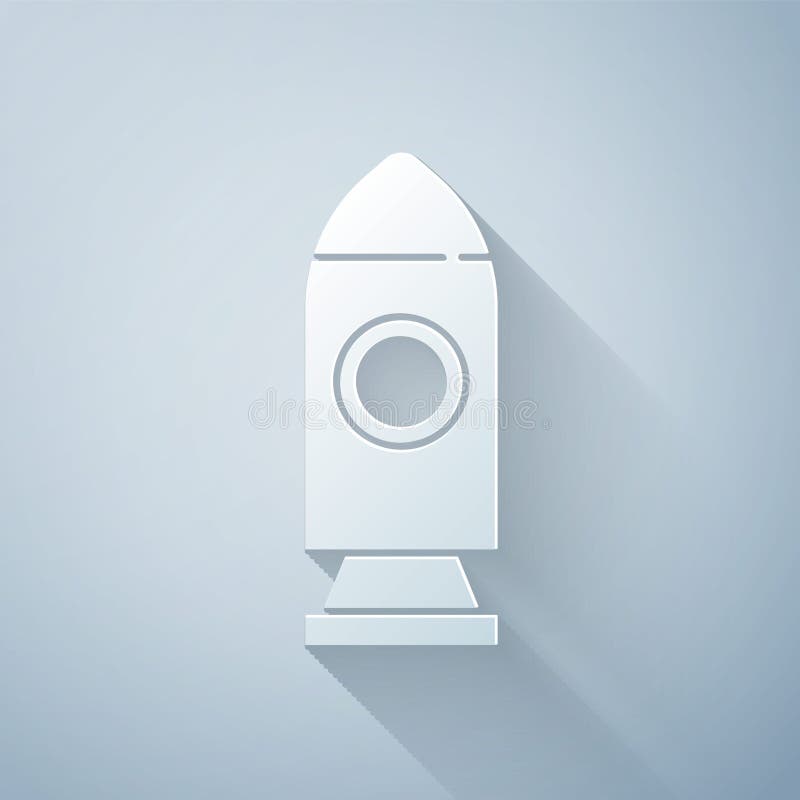 Paper Cut Rocket Ship Icon Isolated on Grey Background. Space Travel ...