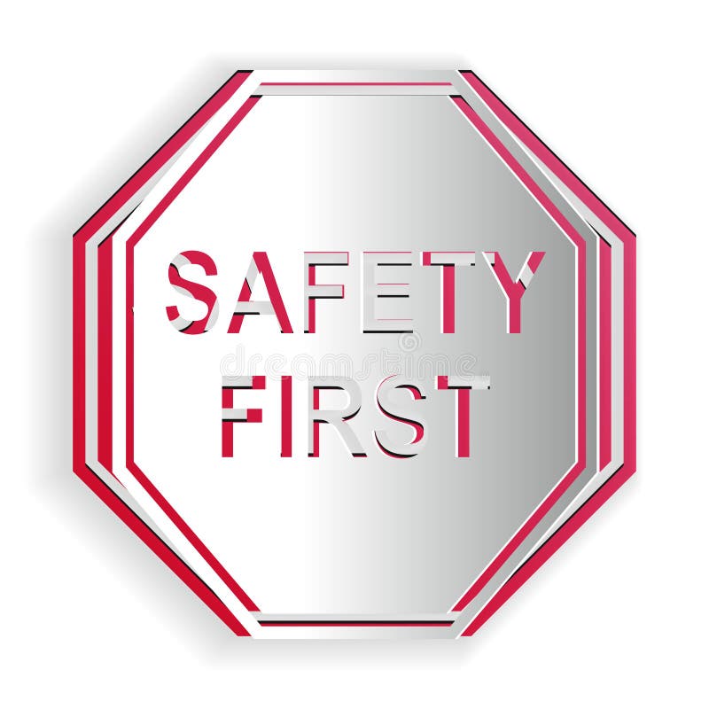 Paper Cut Safety First Octagonal Shape Icon Isolated on White ...