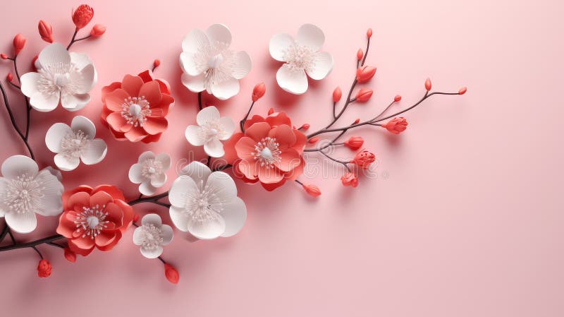 Paper Cut Sakura Flowers on Pink Background Stock Illustration ...
