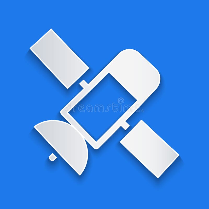 Paper Cut Satellite Icon Isolated on Blue Background. Paper Art Style ...