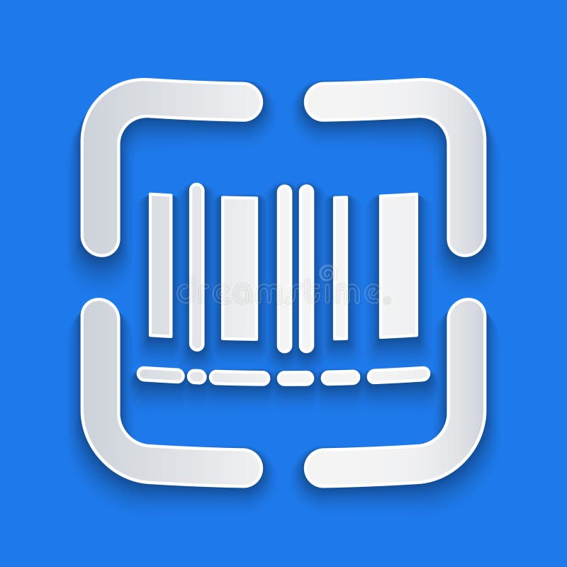 Paper Cut Scanner Scanning Bar Code Icon Isolated on Blue Background ...