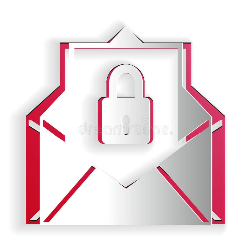 Paper Cut Secure Mail Icon Isolated on White Background. Mailing ...