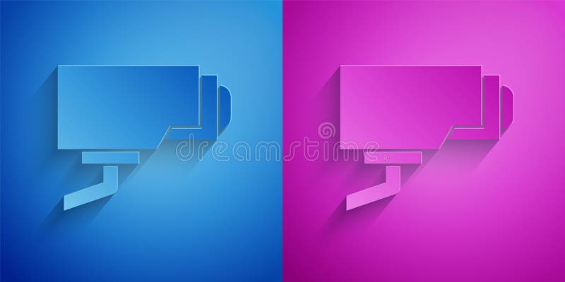 Paper Cut Security Camera Icon Isolated on Blue and Purple Background ...