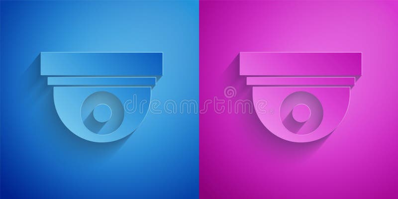 Paper Cut Security Camera Icon Isolated on Blue and Purple Background ...