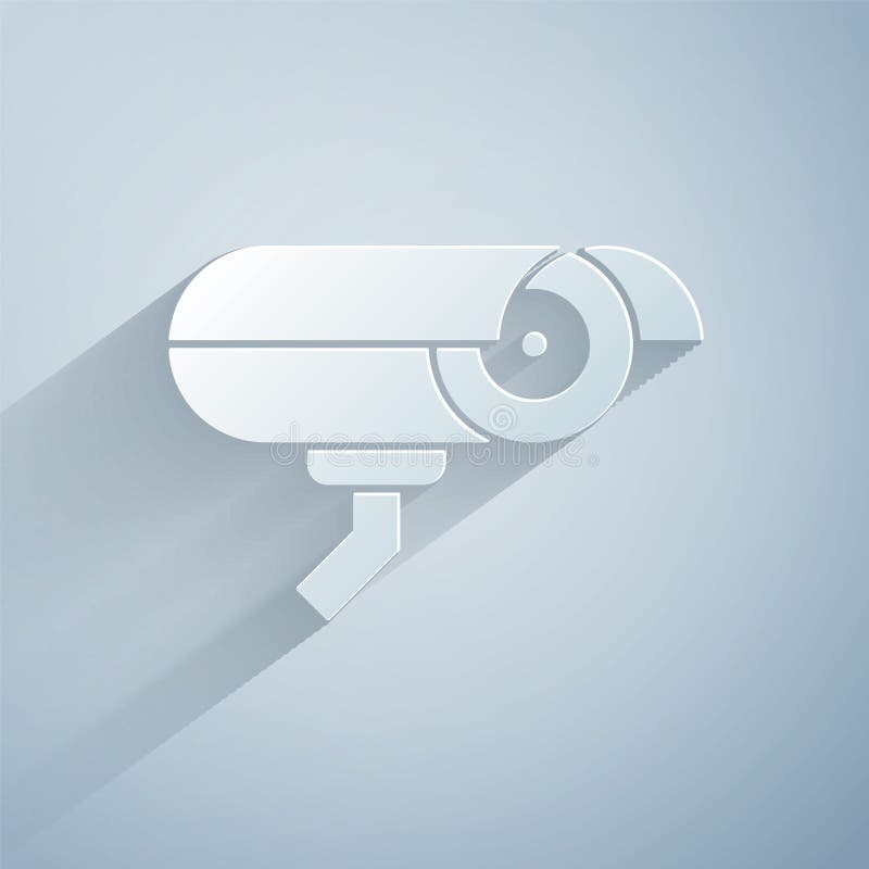 Paper Cut Security Camera Icon Isolated on Grey Background. Paper Art ...