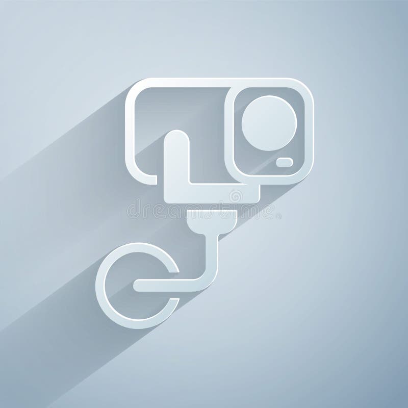 Paper Cut Security Camera Icon Isolated on Grey Background. Paper Art ...