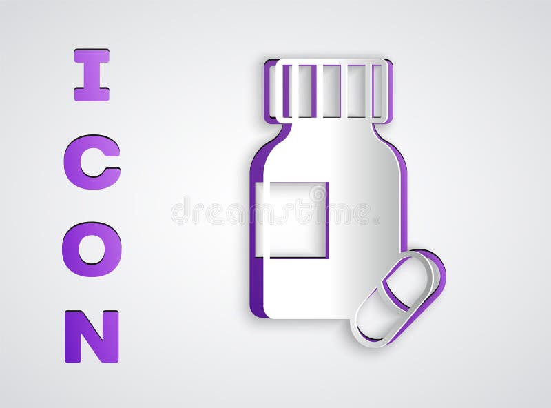 Paper Cut Sedative Pills Icon Isolated on Grey Background. Paper Art ...