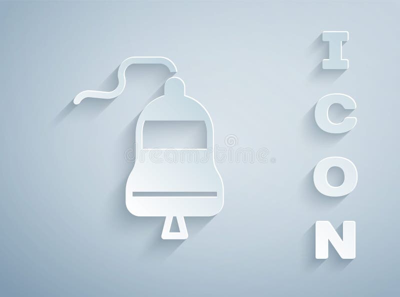 Paper Cut Ship Bell Icon Isolated on Grey Background. Paper Art Style ...