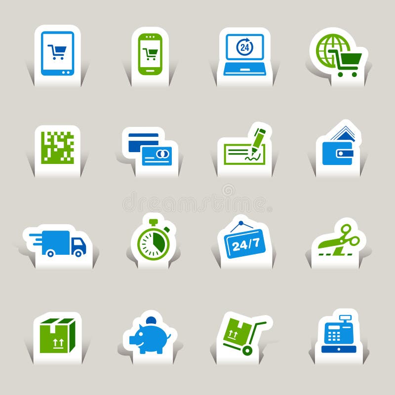Paper Cut - Shopping icons stock vector. Illustration of delete - 27426744