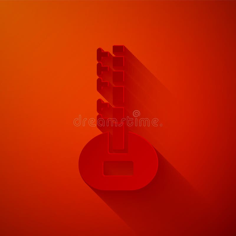 Paper Cut Sitar Classical Music Instrument Icon Isolated on Red ...