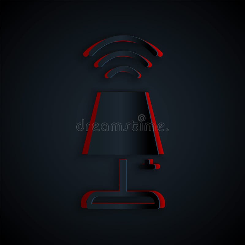 Paper Cut Smart Table Lamp System Icon Isolated on Black Background ...