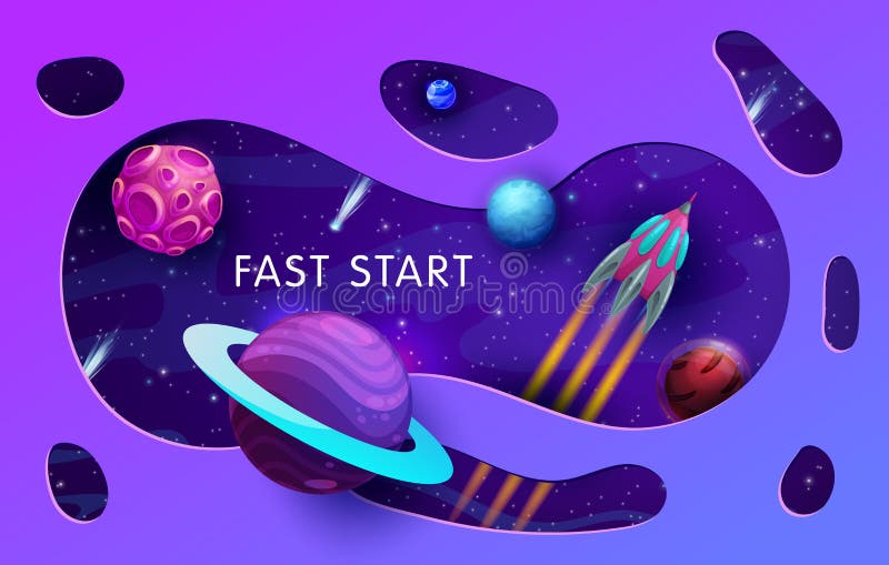 Paper Cut Space Landscape, Rocket Flying in Galaxy Stock Vector ... Paper Cut Space Landscape, Rocket Flying in Galaxy Stock Vector ...