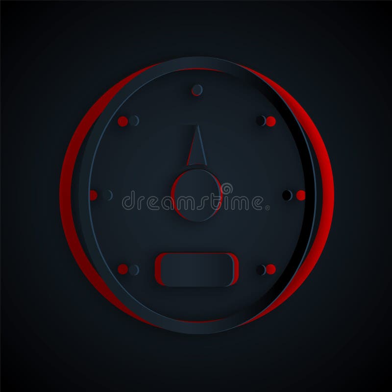 Paper Cut Speedometer Icon Isolated on Black Background. Paper Art ...