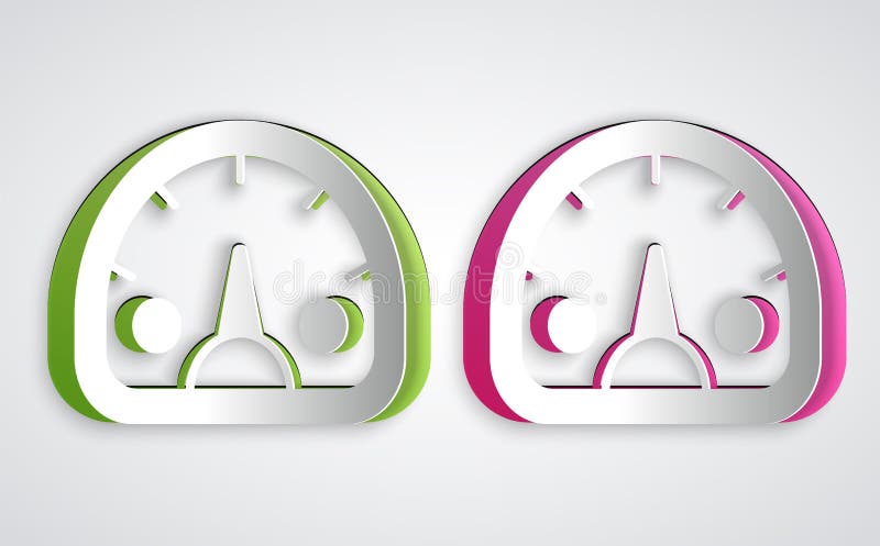 Paper Cut Speedometer Icon Isolated on Grey Background. Paper Art Style ...