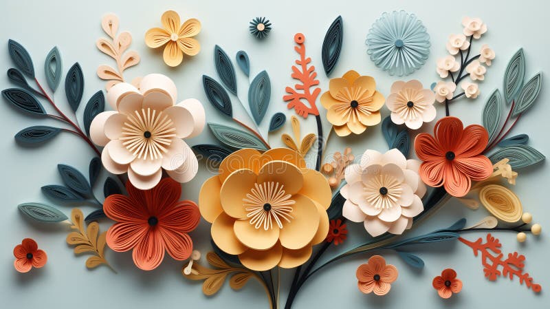 Paper Cut Spring Flowers and Leaves, Flat Style. Generative Ai Stock ...