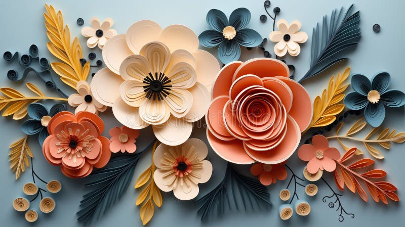 Paper Cut Spring Flowers and Leaves, Flat Style. Generative Ai Stock ...