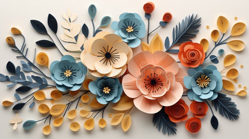 Paper Cut Spring Flowers and Leaves, Flat Style. Generative Ai Stock ...