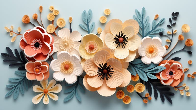Paper Cut Spring Flowers and Leaves, Flat Style. Generative Ai Stock ...