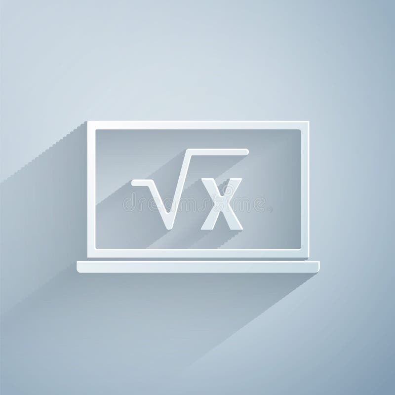 Paper Cut Square Root of X Glyph on Chalkboard Icon Isolated on Grey ...