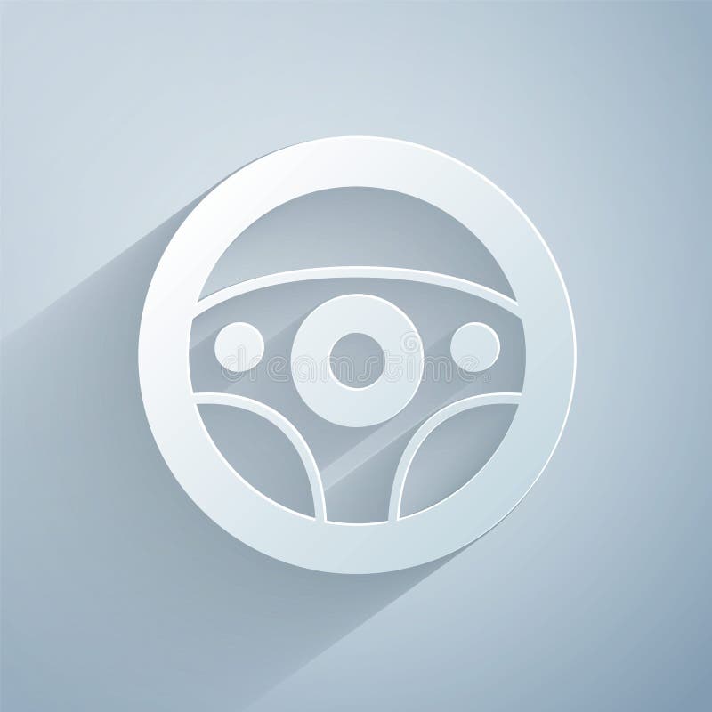 Paper Cut Steering Wheel Icon Isolated on Grey Background. Car Wheel ...