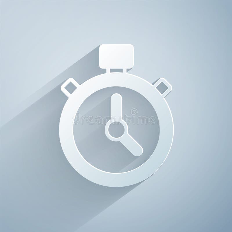 Paper Cut Stopwatch Icon Isolated on Grey Background. Time Timer Sign ...