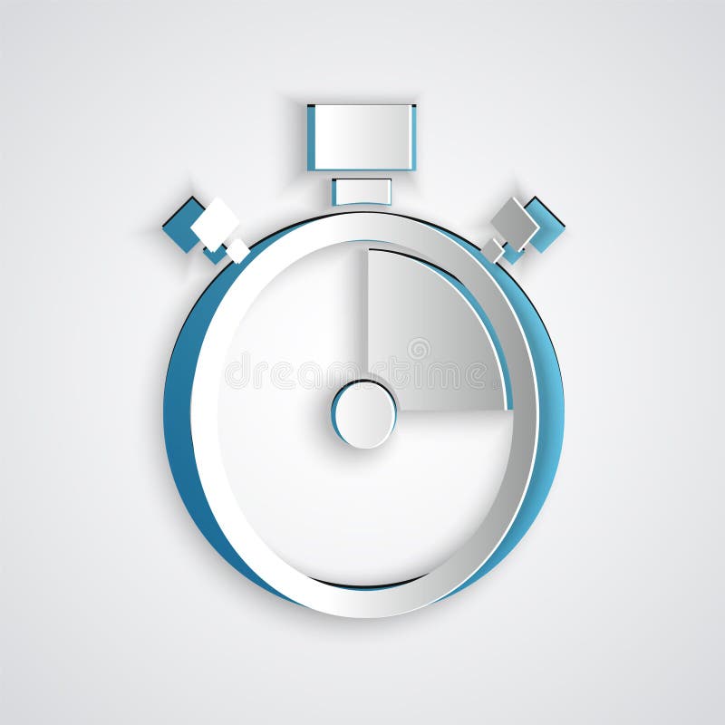 Paper Cut Stopwatch Icon Isolated on Grey Background. Time Timer Sign ...