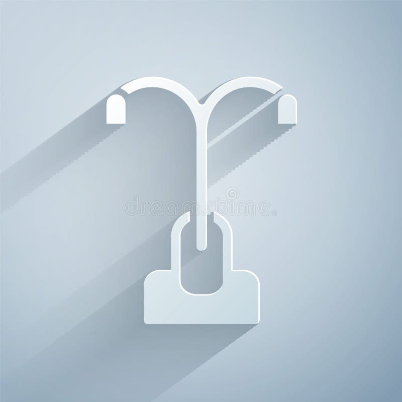 Paper Cut Street Light System Icon Isolated on Grey Background. Paper ...