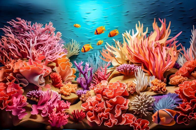 Paper_cut Style Hyperrealistic Photo of Coral Reefs in the Underwater ...