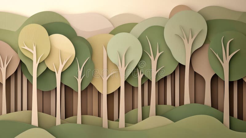 Paper-cut Style Illustration Featuring a Forest of Trees Stock ...