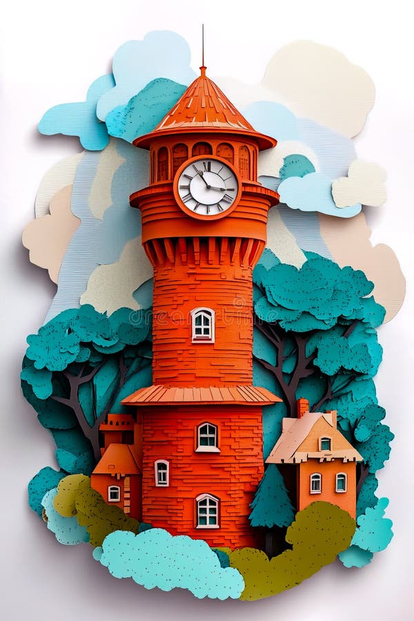 Paper-cut Style Illustration of the Water Tower Stock Illustration ...