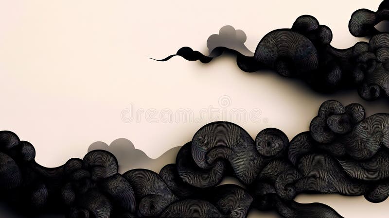 Paper Cut-style Mystic Black Clouds with Clean, Sharp Edges, Twirling ...