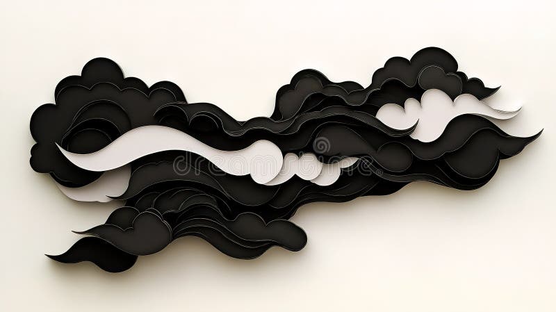 Paper Cut-style Mystic Black Clouds with Clean, Sharp Edges, Twirling ...