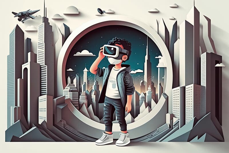 Paper Cut Style Poster for Metaverse Virtual Reality Concept ...