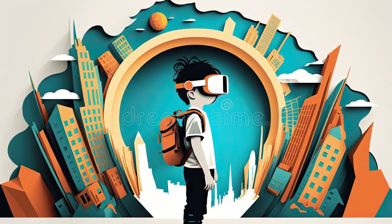 Paper Cut Style Poster for Metaverse Virtual Reality Concept. Stock ...
