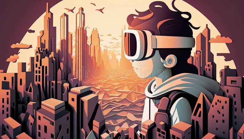 Paper Cut Style Poster for Metaverse Virtual Reality Concept. Stock ...