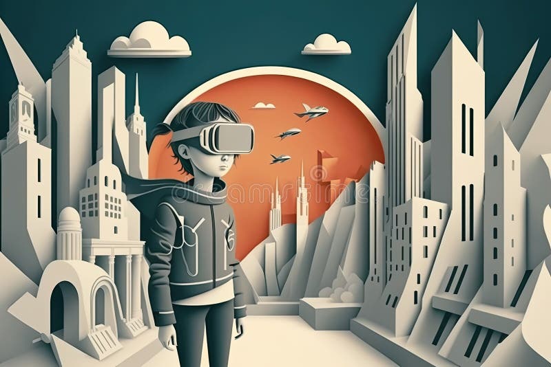 Paper Cut Style Poster for Metaverse Virtual Reality Concept. Stock ...