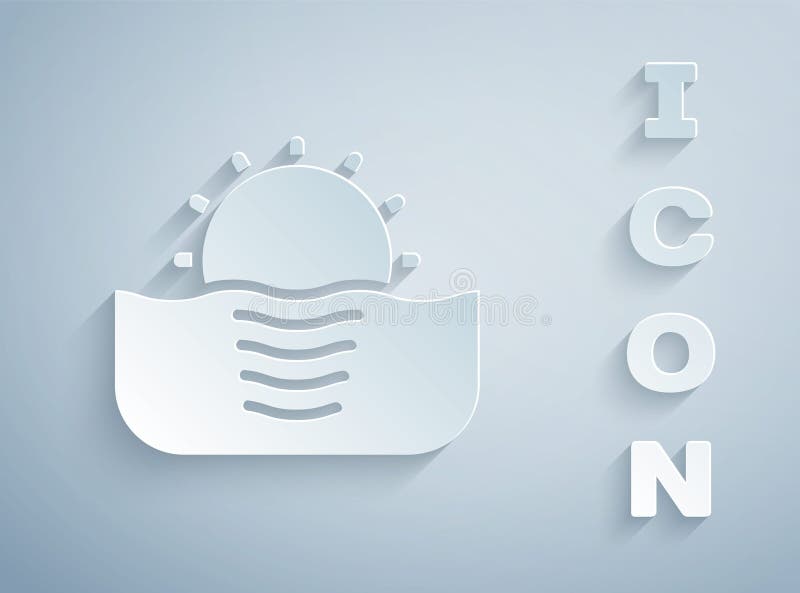 Paper Cut Sunrise Icon Isolated on Grey Background. Paper Art Style ...