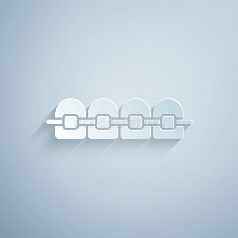 Paper Cut Teeth with Braces Icon Isolated on Grey Background. Alignment ...