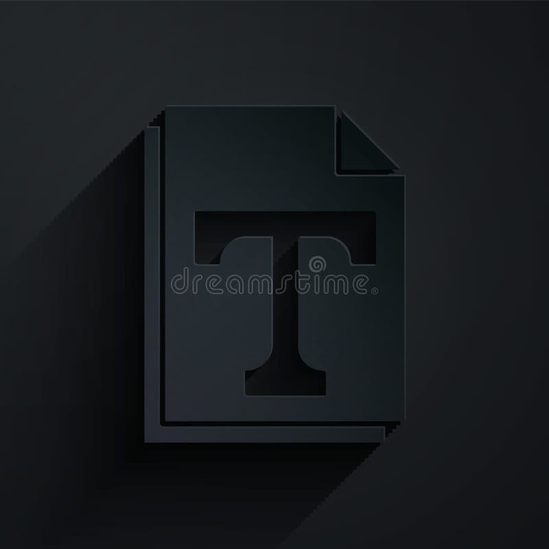 Paper Cut Text File Document Icon Isolated on Black Background. Paper ...