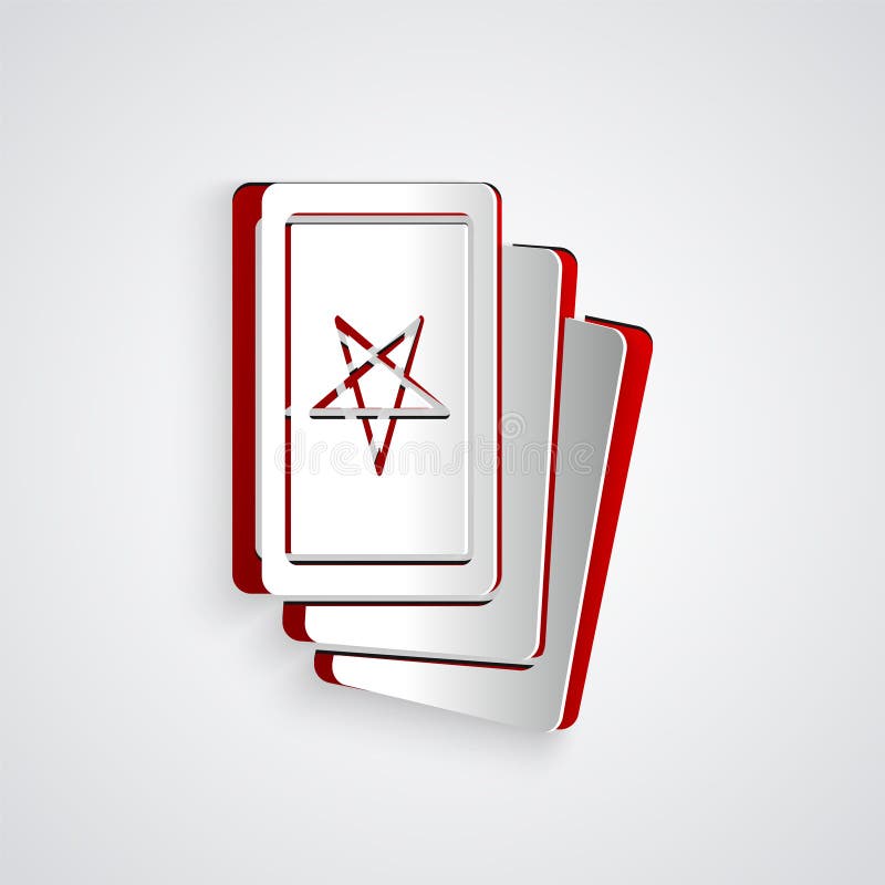Paper Cut Three Tarot Cards Icon Isolated on Grey Background. Magic ...