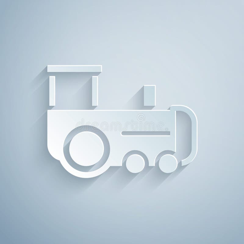Paper Cut Toy Train Icon Isolated on Grey Background. Paper Art Style ...