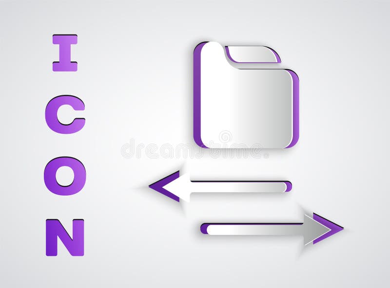 Paper Cut Transfer Files Icon Isolated on Grey Background. Copy Files ...