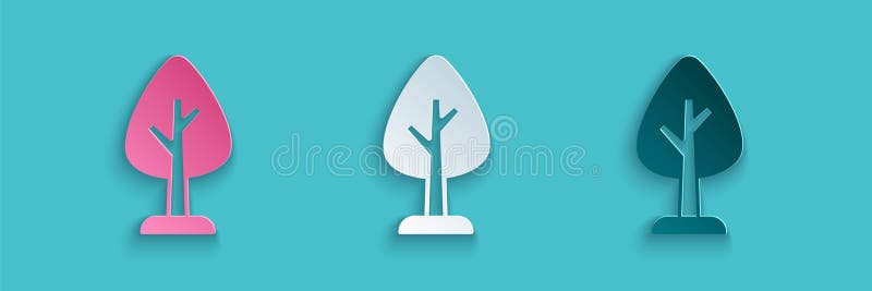 Paper Cut Tree Icon Isolated on Blue Background. Forest Symbol. Paper ...