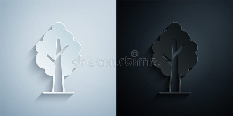 Paper Cut Tree Icon Isolated on Grey and Black Background. Forest ...