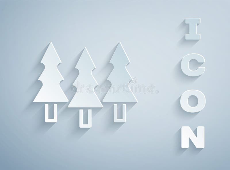 Paper Cut Trees Icon Isolated on Grey Background. Forest Symbol. Paper ...