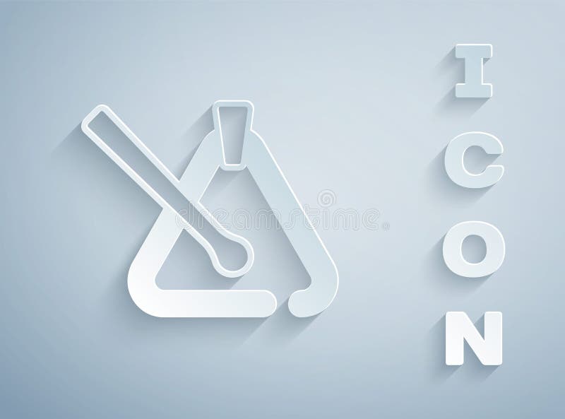 Paper Cut Triangle Musical Instrument Icon Isolated on Grey Background ...
