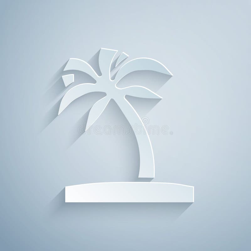 Paper Cut Tropical Palm Tree Icon Isolated on Grey Background. Coconut ...