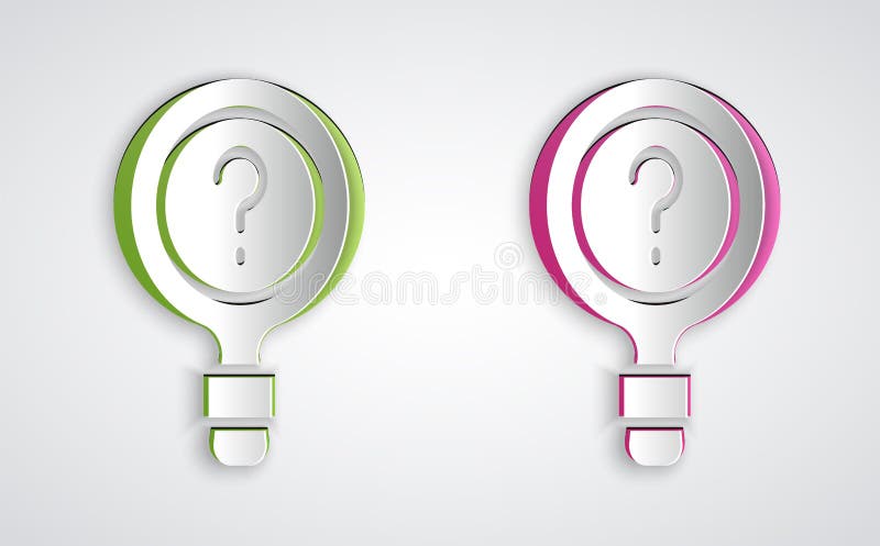 Paper Cut Unknown Search Icon Isolated on Grey Background. Magnifying ...