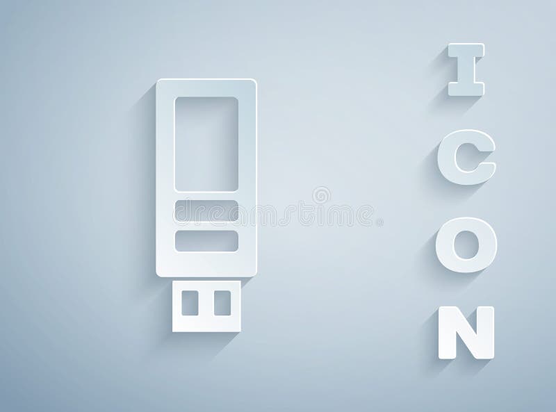 Paper Cut USB Flash Drive Icon Isolated on Grey Background. Paper Art ...